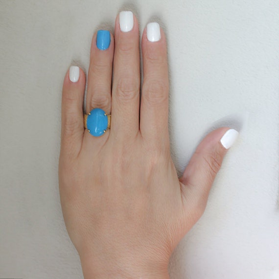 14k Solid Gold Fancy Color Stone Ring. Wide Band Ring. - Etsy