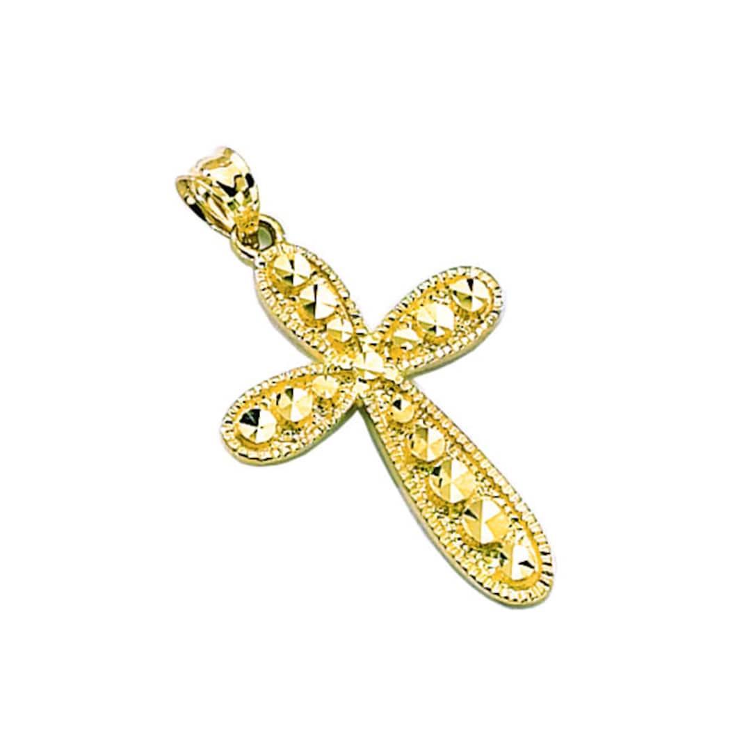 14k Yellow Gold Diamond Cut Cross Pendant. - Etsy