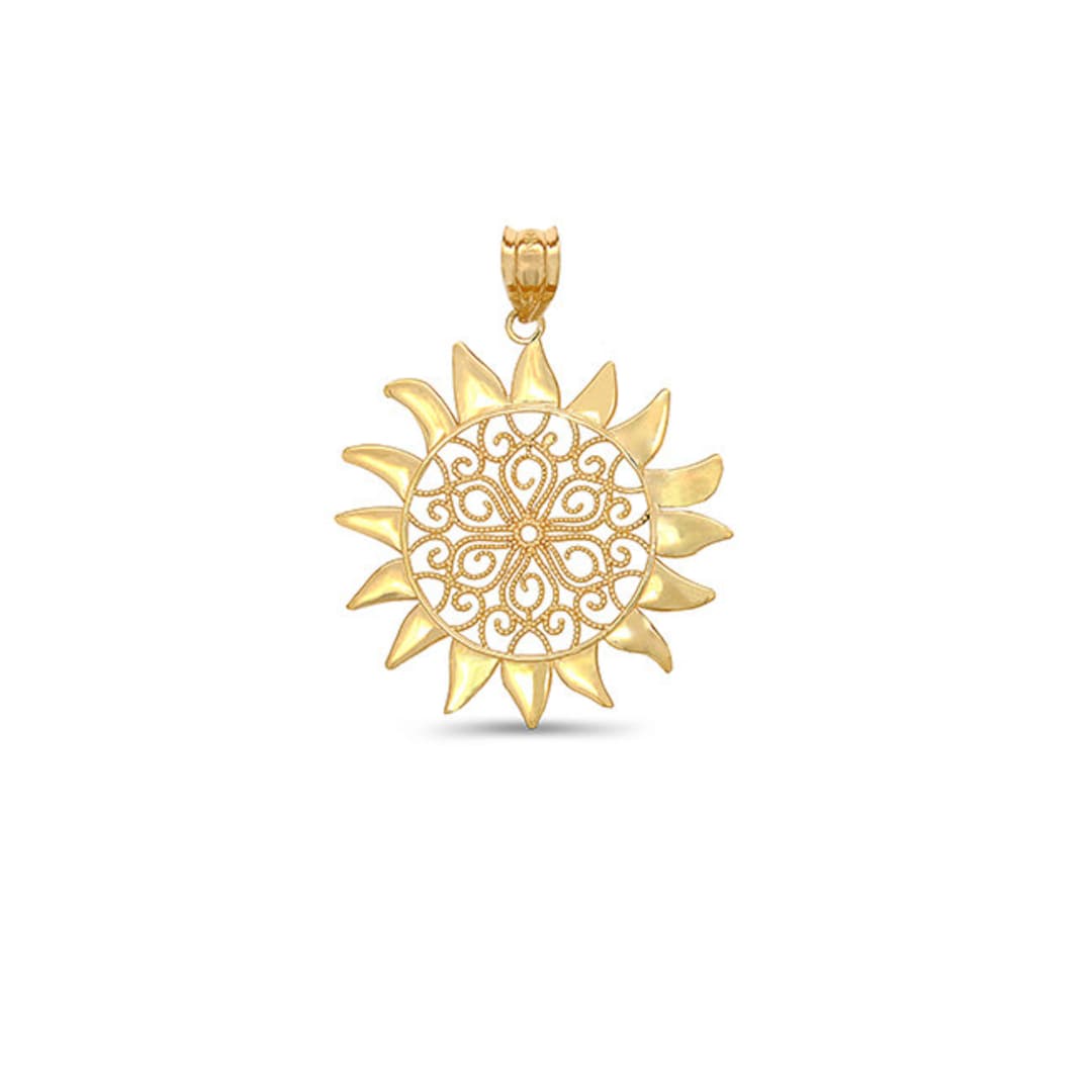 14k Yellow Gold Sun Pendant - Etsy