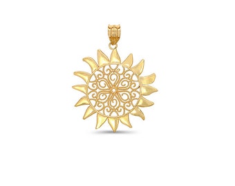 14k Solid Gold Sun Pendant. Sun Jewelry Tropical Jewelry | Etsy