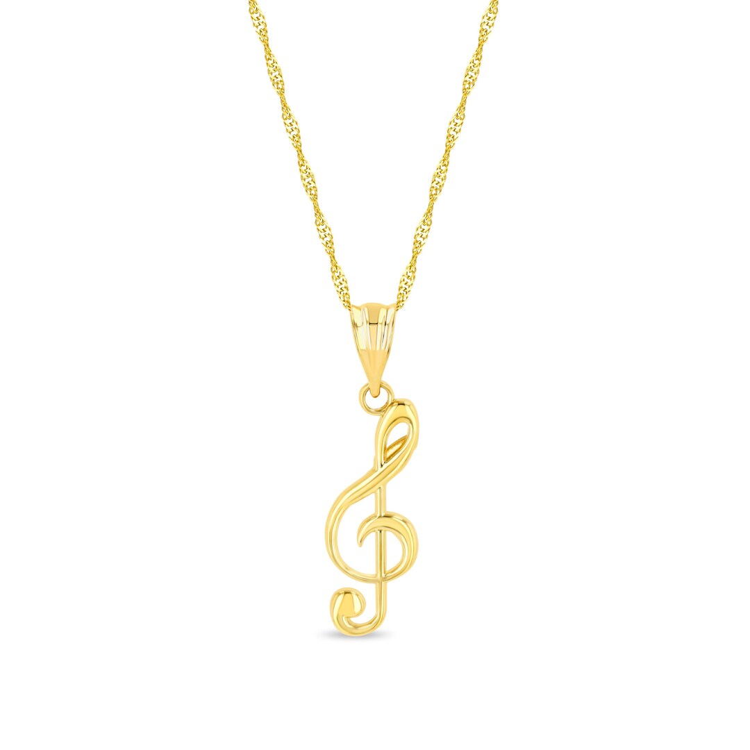 14k Solid Gold Music Note Pendant on 18" Solid Gold Chain. - Etsy