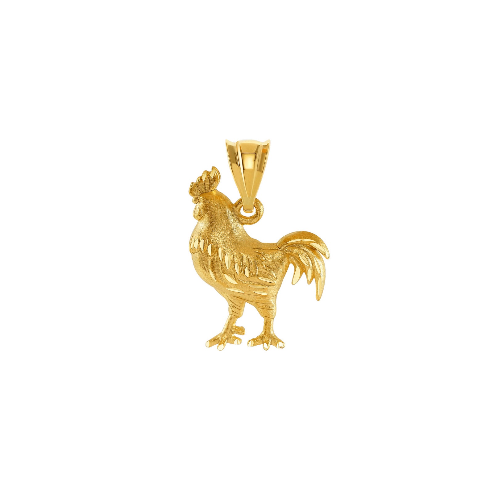 14k Solid Gold Rooster Pendant. Farm Jewelry. - Etsy