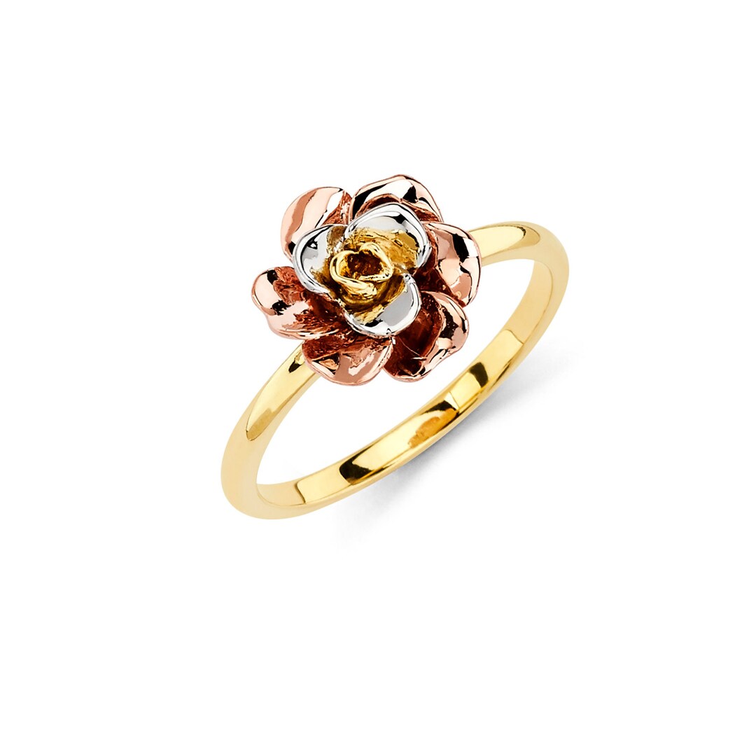 14K Tricolor Rose Ring, Rose Ring, Gold Ring, Rose Jewelry, Gold ...