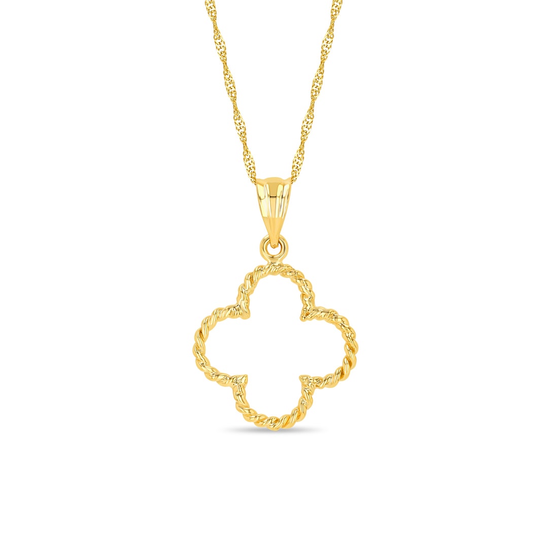14k Solid Gold Clover Pendant on 18" Solid Gold Chain. - Etsy
