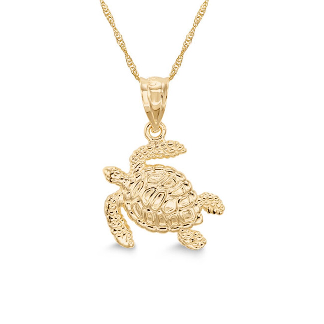 14k Solid Gold Turtle Pendant Necklace - 18" Chain - Etsy
