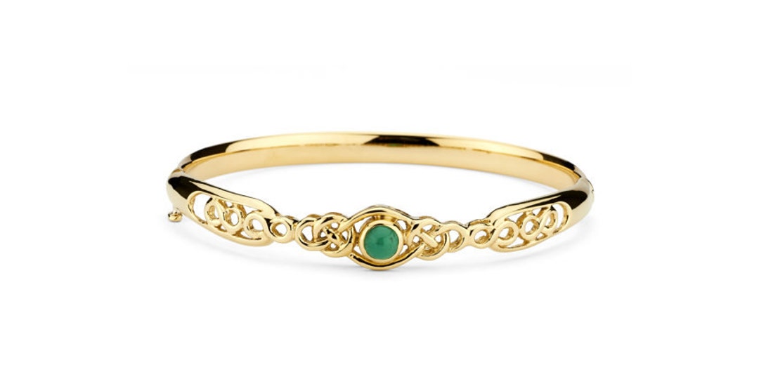 14K Yellow Gold Emerald Bangle, Emerald Bangle, Gold Bangle, Emerald ...