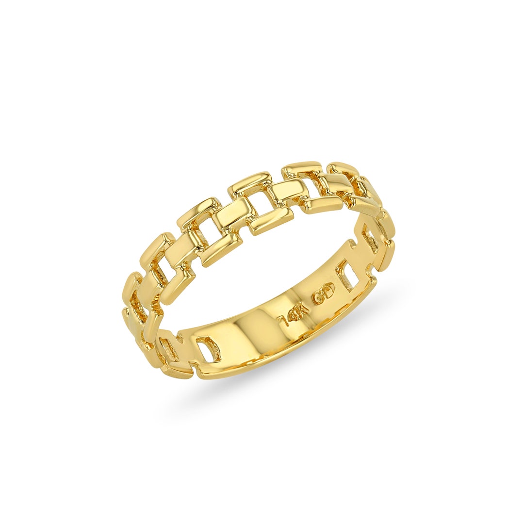 14k Solid Gold Link Band. Stackable Band. - Etsy