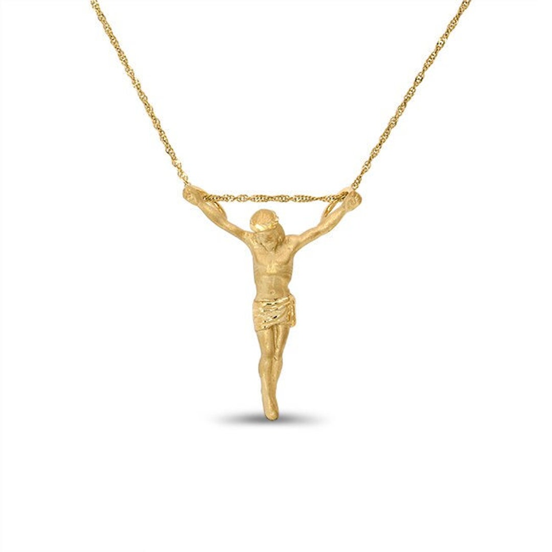 14k Solid Gold Jesus Pendant Necklace - Religious Jewelry - Etsy