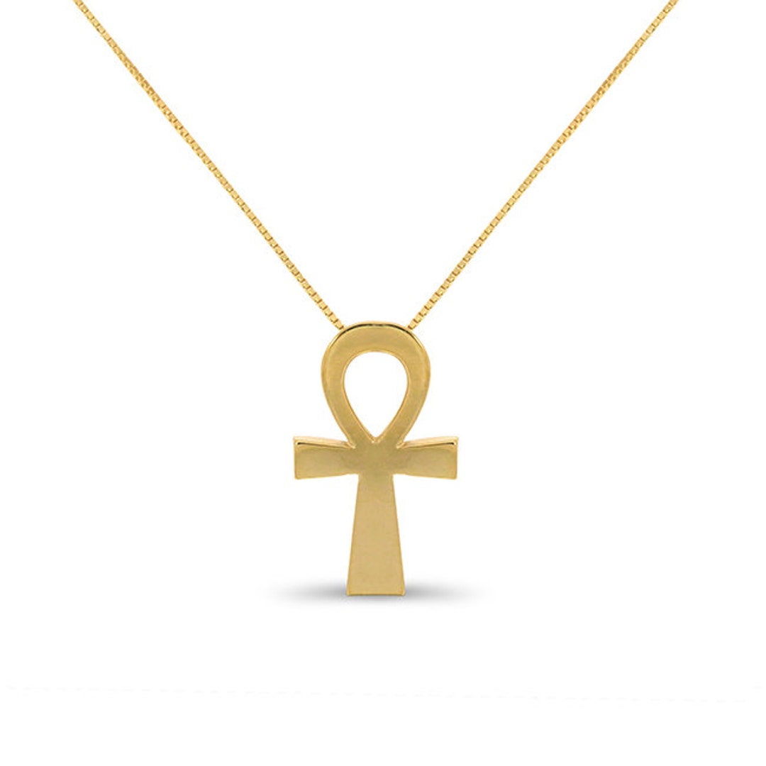 14k Solid Gold Ankh Pendant on an 18" 14k Gold Chain. Religious Jewelry ...
