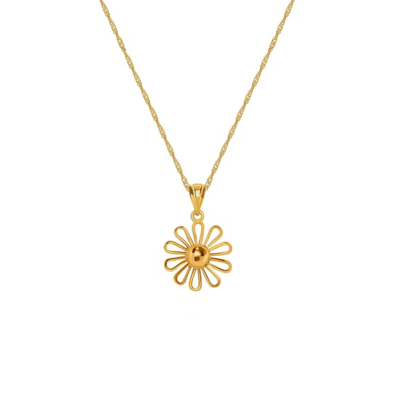 14k Solid Gold Daisy Flower Pendant on 18 Solid Gold | Etsy