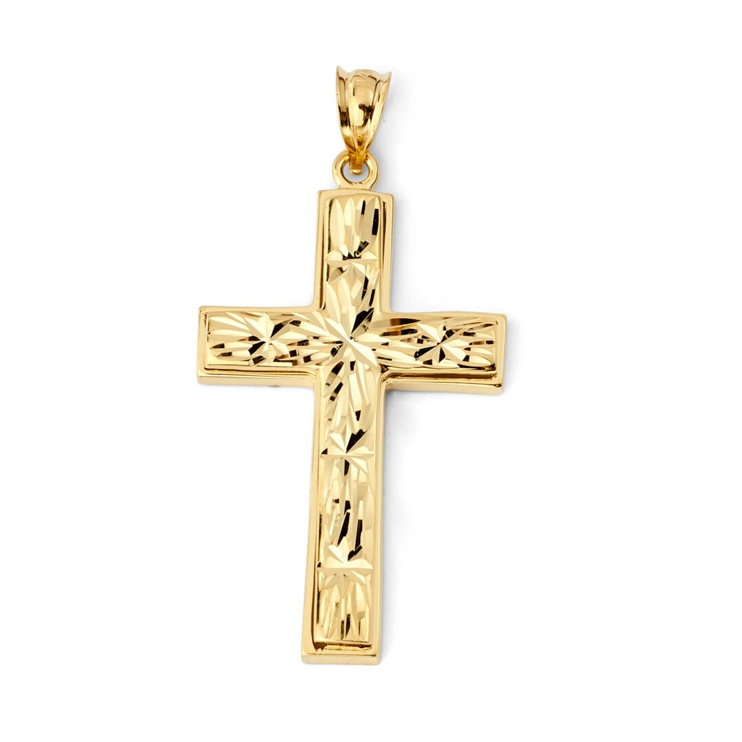 14K Solid Yellow Gold Fancy Diamond Cut Cross Pendant – Stylish ...