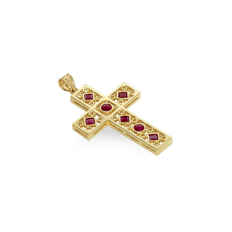 14k Solid Gold Genuine Ruby Cross Pendant. Religious Pendant. | Etsy