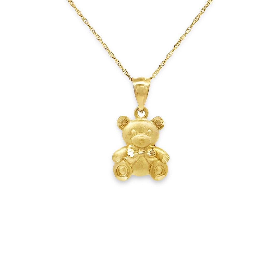 14k Solid Gold Teddy Bear Pendant Necklace - 18" Chain - Etsy