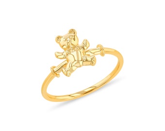 14K Real Gold Teddy Bear Ring - Etsy