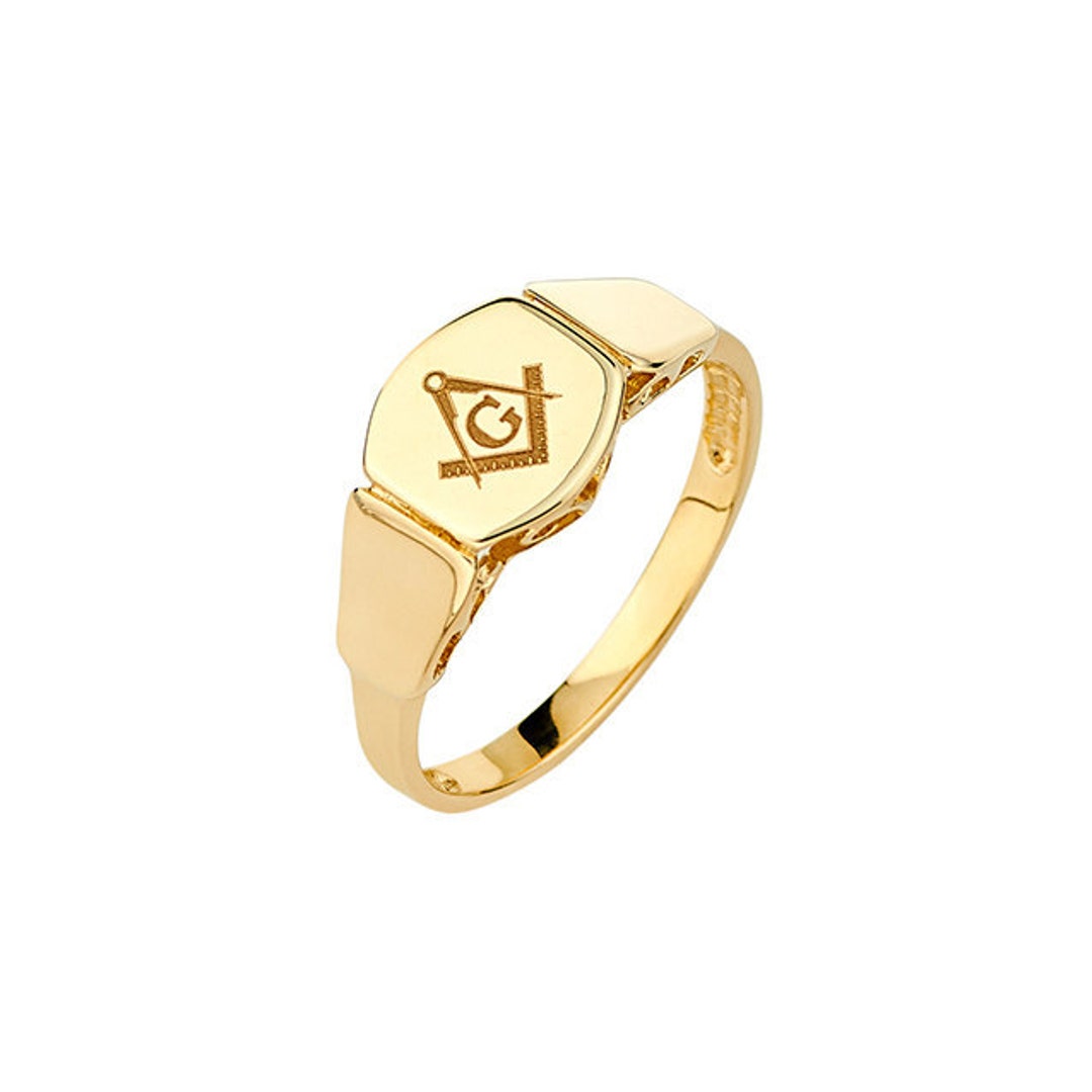 14K Yellow Gold Masonic Ring: Freemason Symbol Pinkie Ring - Etsy