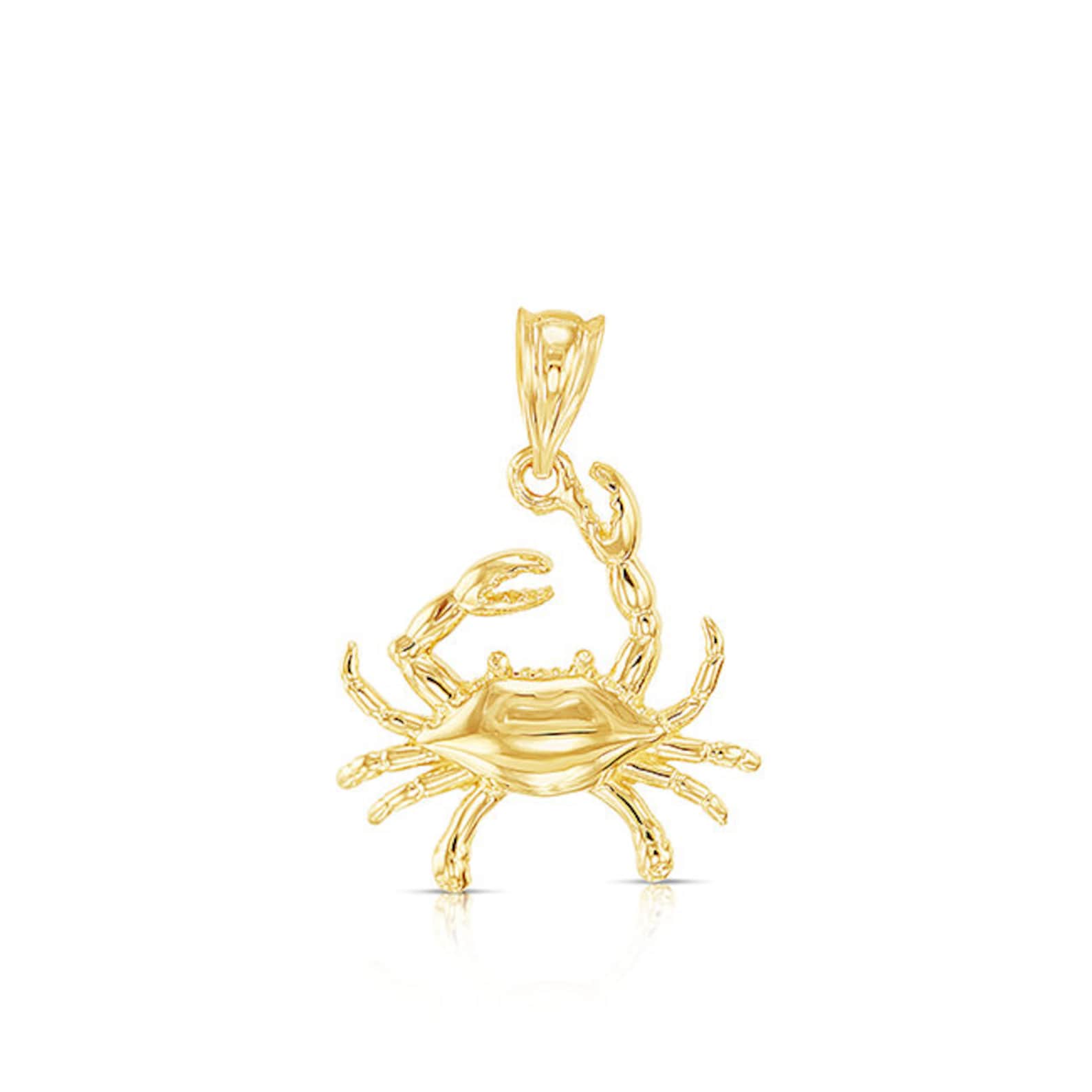 14k Solid Gold Crab Pendant, Crab Jewelry, - Etsy