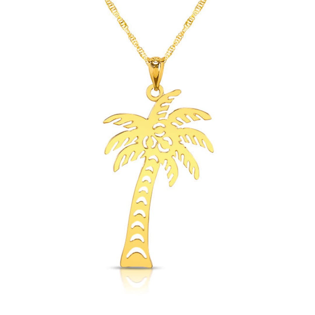 14k Solid Gold Palm Tree Pendant on 18" Solid Gold Chain. Tropical ...