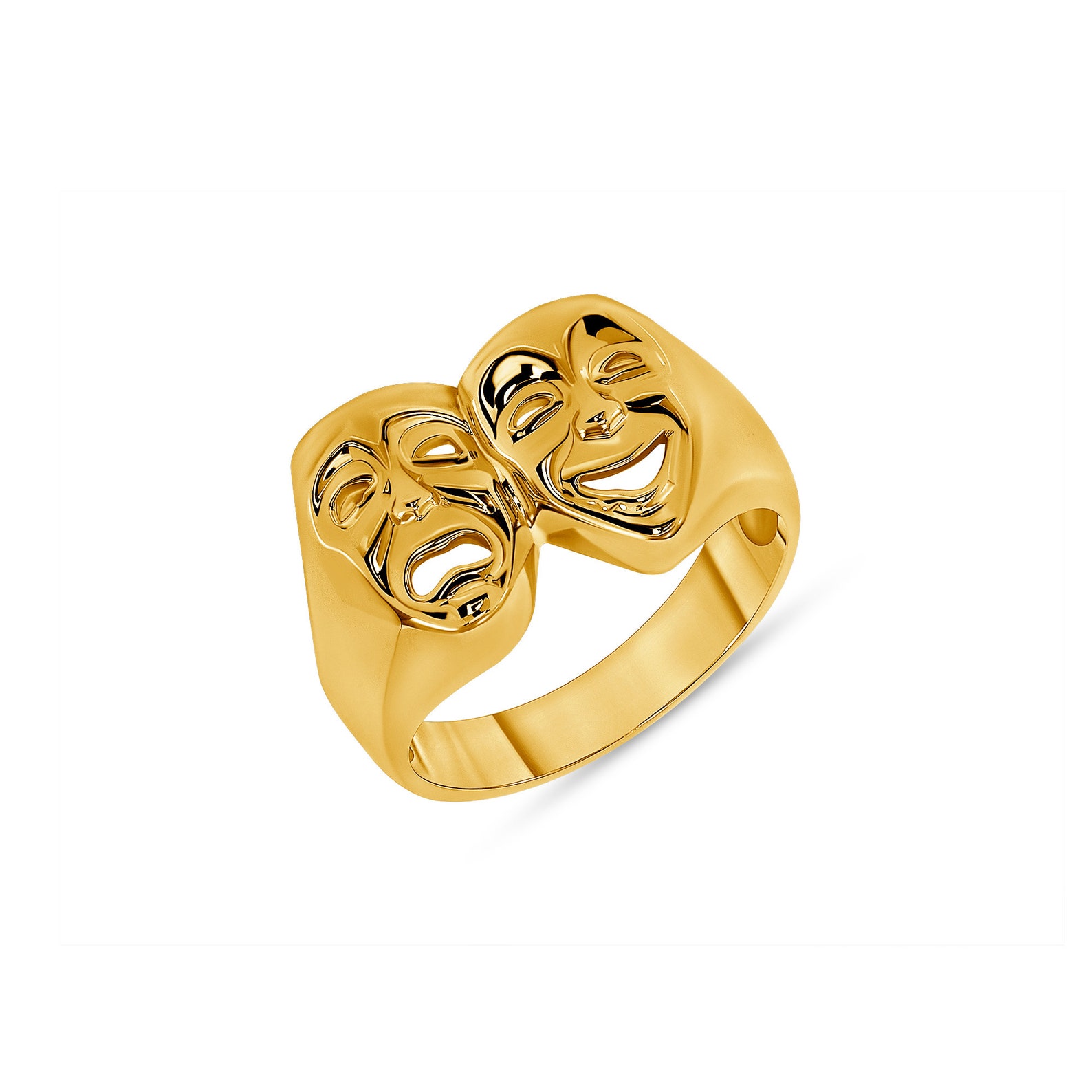 14k Solid Gold Theater Ring Comedy and Tragedy Ring. - Etsy