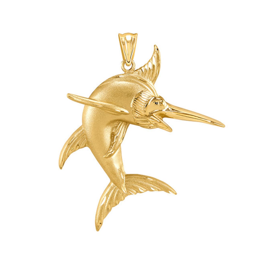 14k Solid Gold Sword Fish Pendant. Sword Fish, Sea Life Jewelry - Etsy