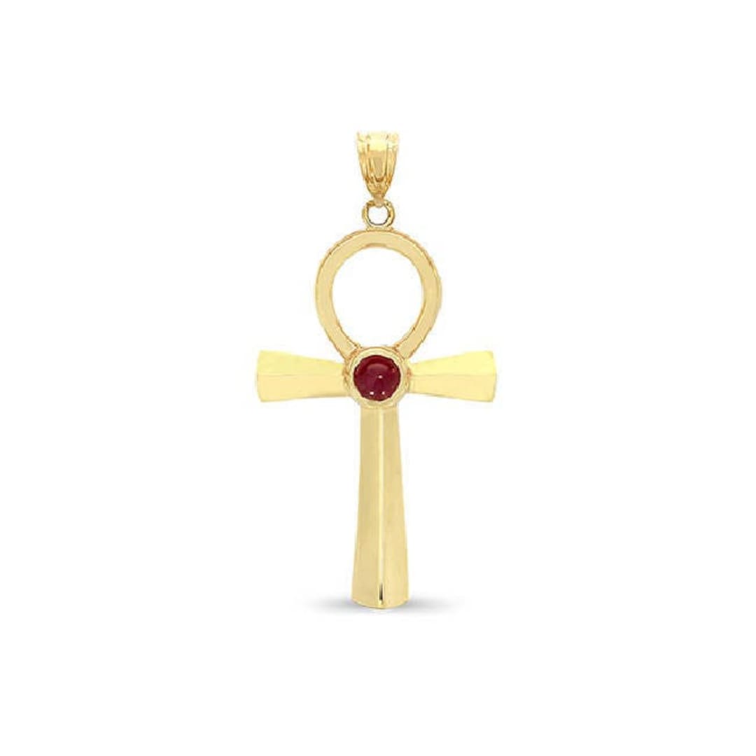 14k Solid Gold Ankh Cross Pendant: Genuine Ruby Egyptian Symbol - Etsy