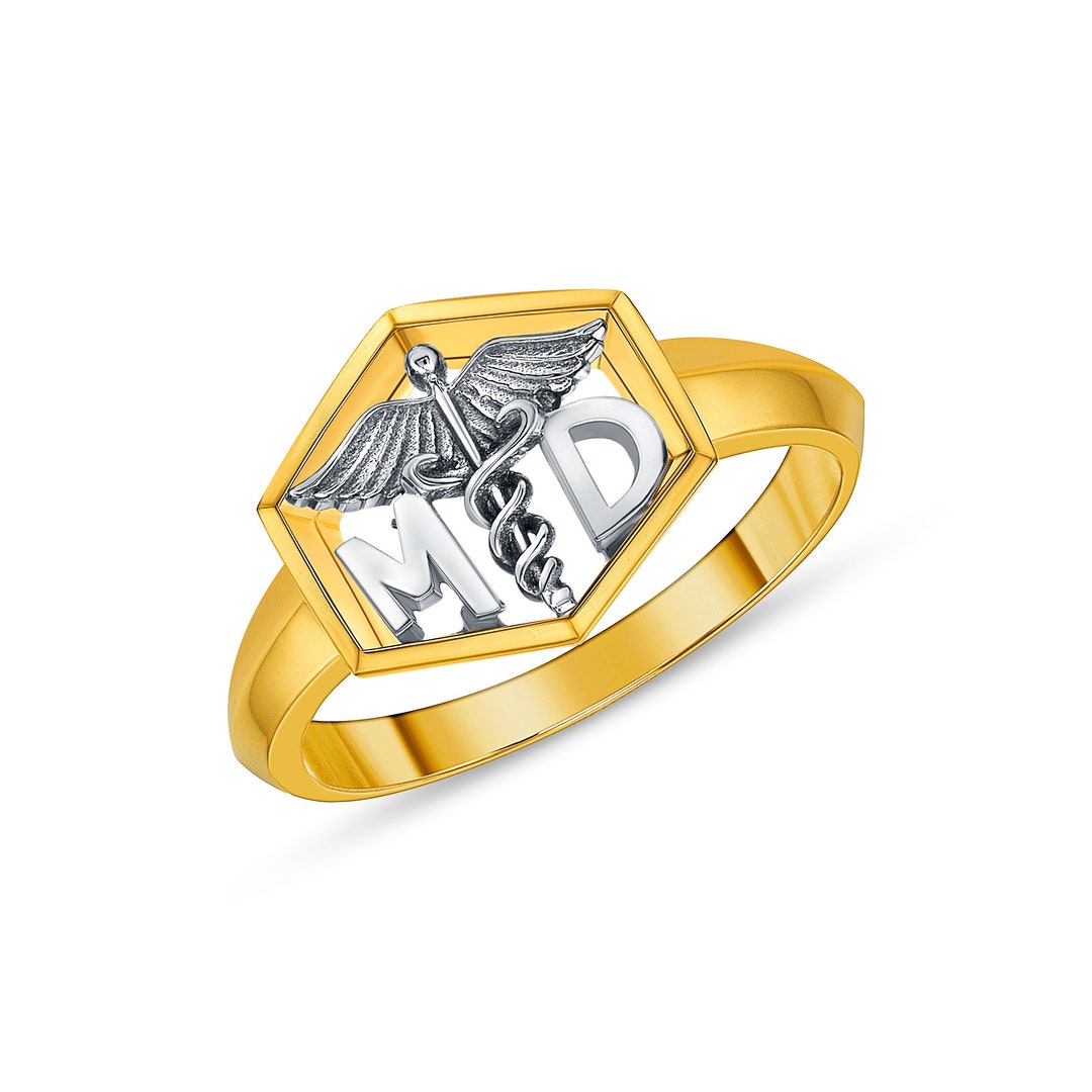 14k Yellow and White Gold Ladies' MD Ring, Medical Doctor Ring, Medical ...