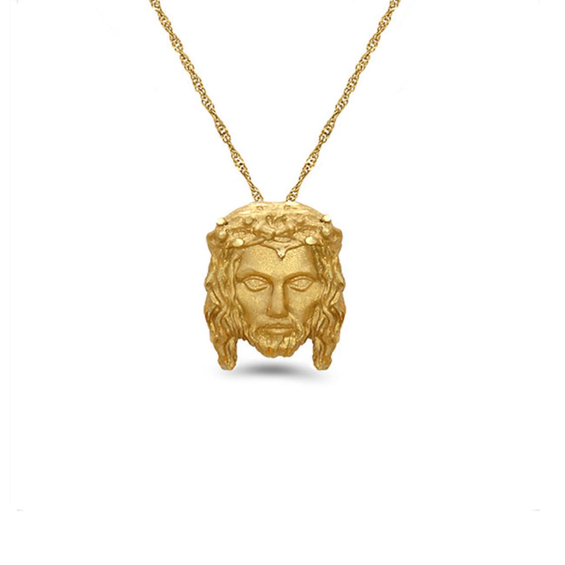 14k Solid Gold Jesus Head Pendant With Gold Chain. Religious - Etsy