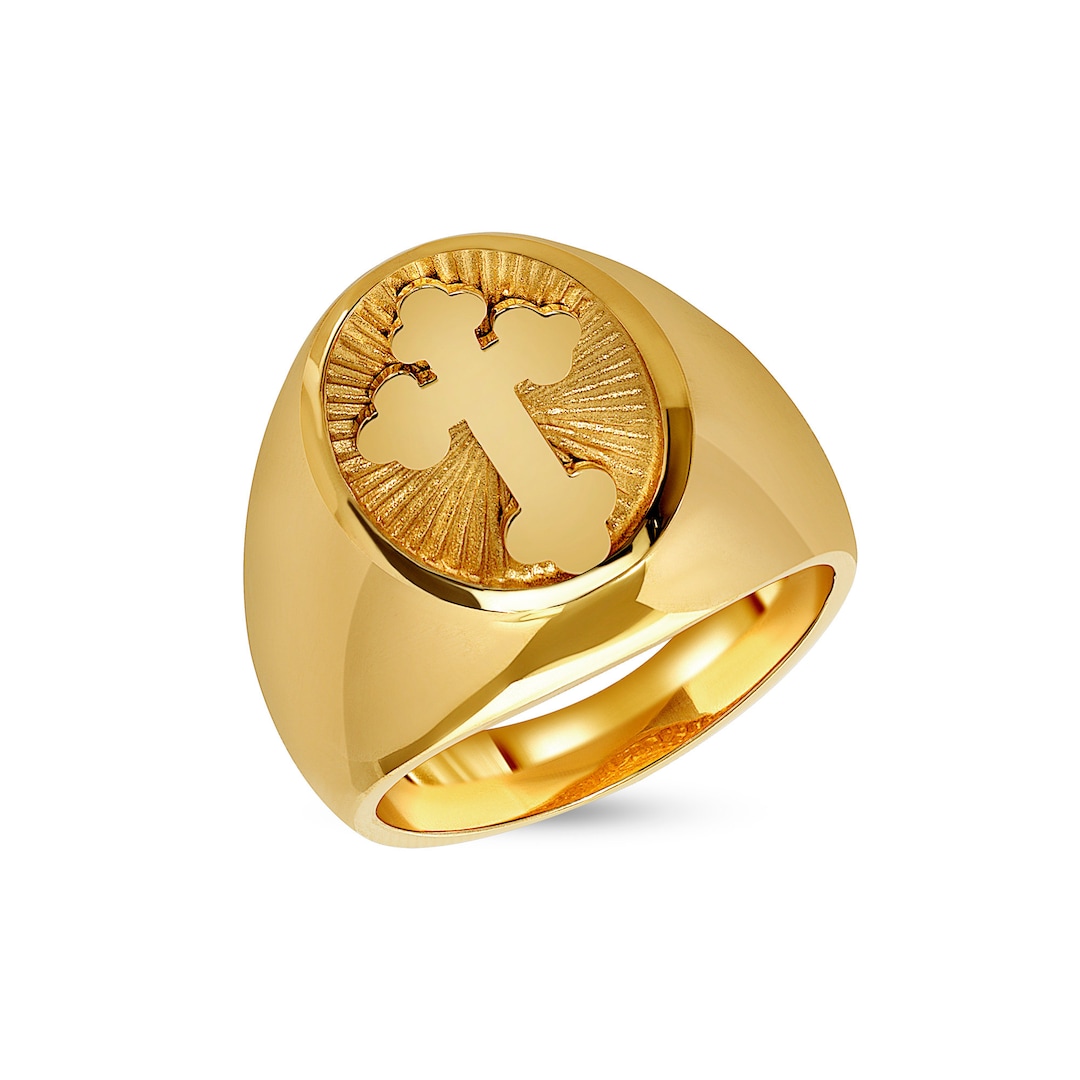 14k Solid Gold Men's Cross Ring. Men's Jewelry. - Etsy