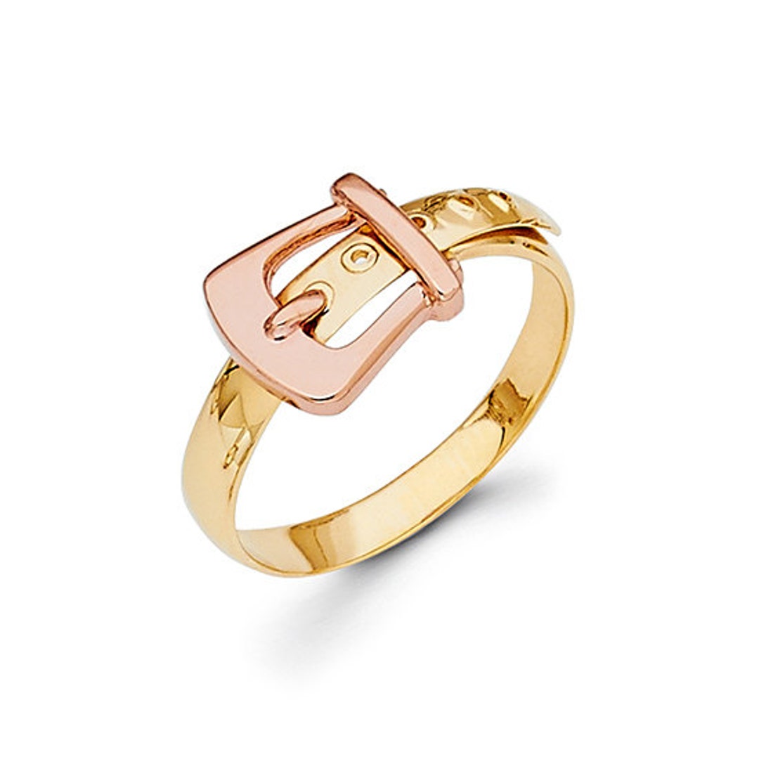 14K Two Tone Rose and Yellow Gold Buckle Ring, Two Tone Buckle Ring ...