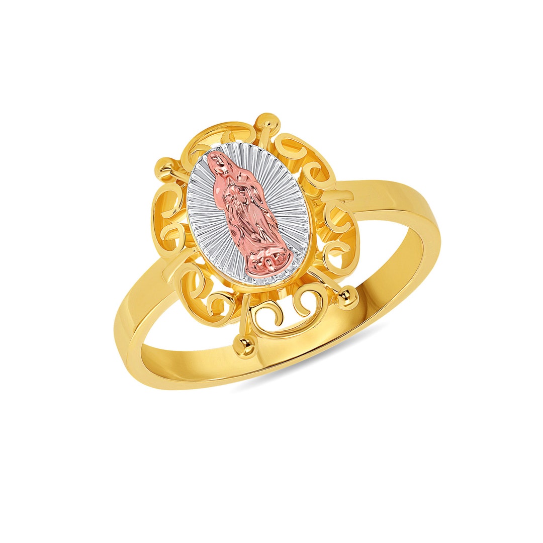 14k Solid Tricolor Gold Our Lady of Guadalupe Ring. - Etsy