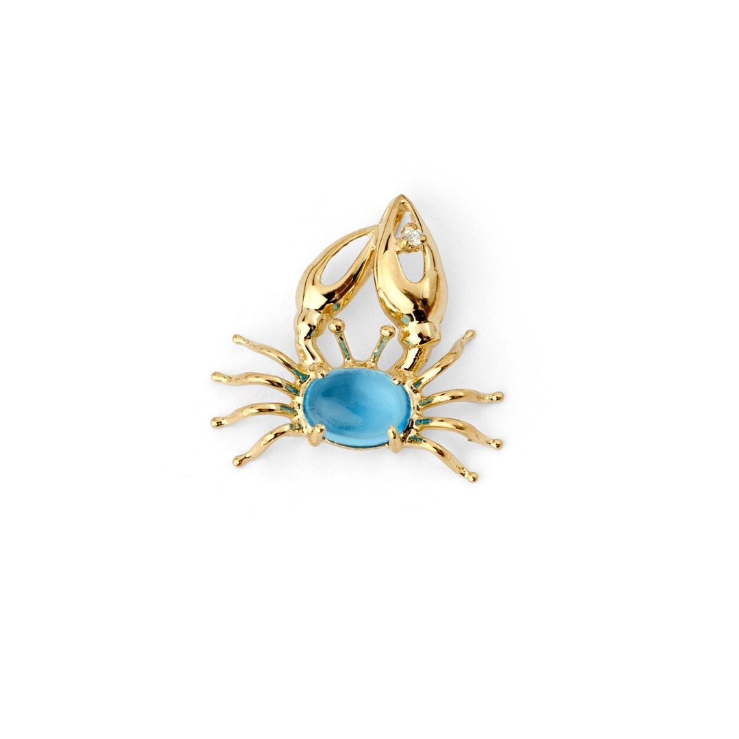 14K Gold Diamond Crab Pendant: Blue Topaz Nautical Jewelry - Etsy