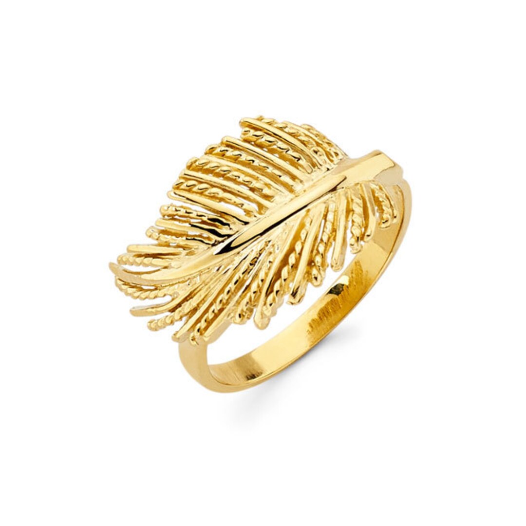 14K Solid Gold Feather Ring, 14K Gold, Solid Gold, Feather Ring ...