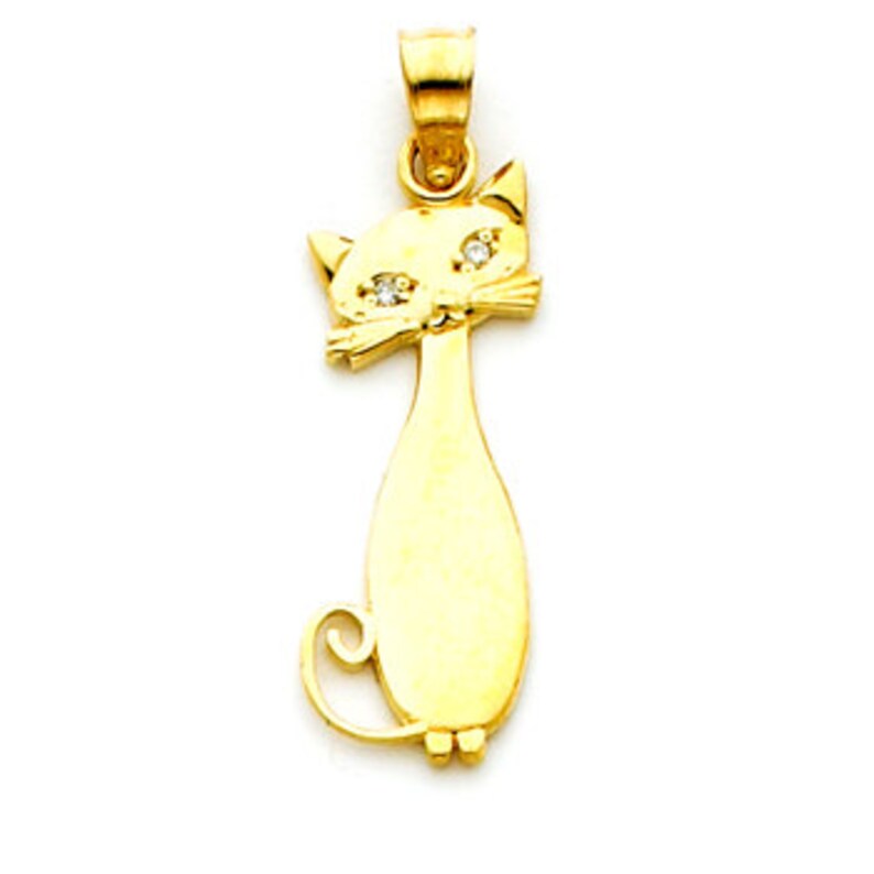 14k Yellow Gold Cat Charm W/ .01ct.dia. - Etsy
