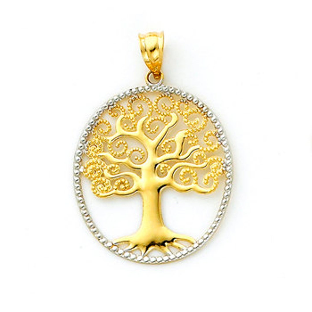 14K Gold Two-tone Tree of Life Oval Pendant - Etsy