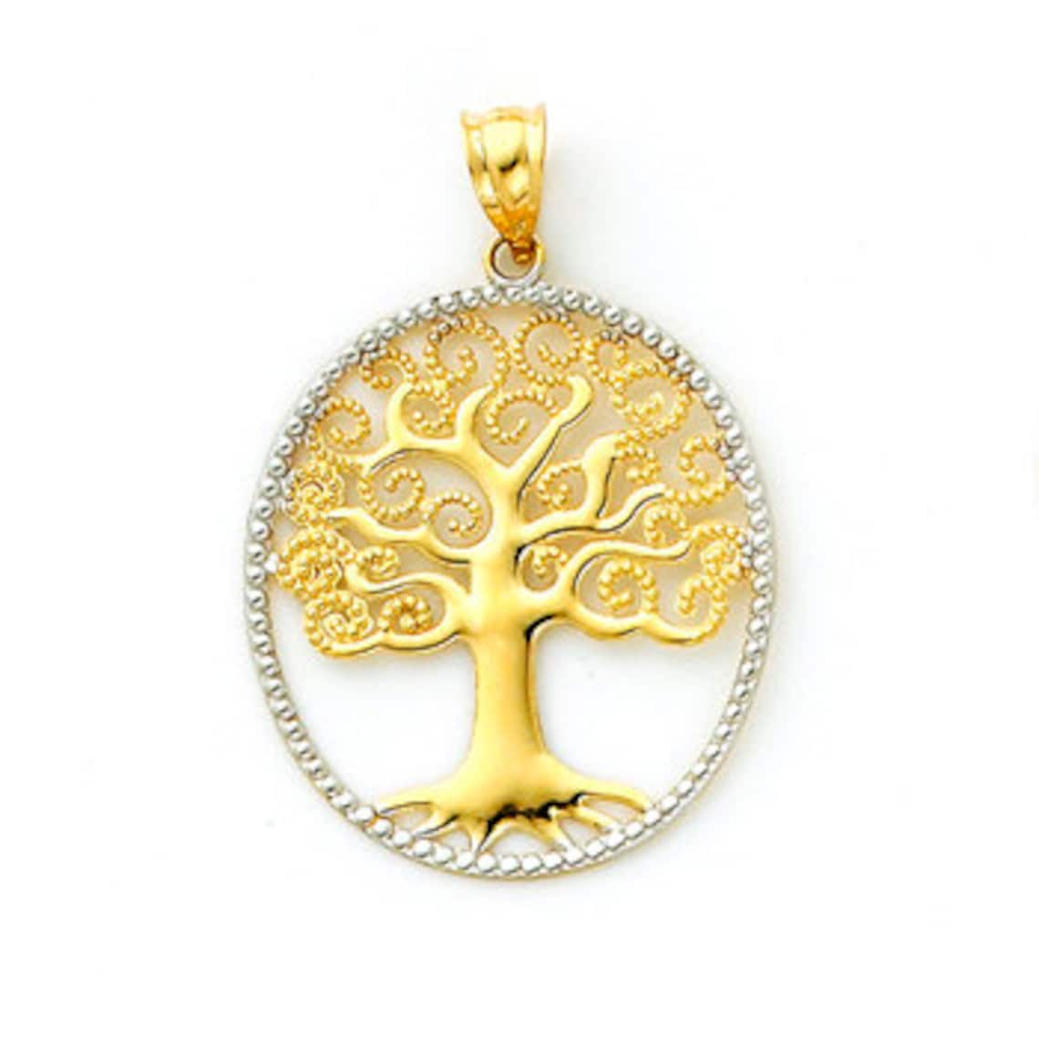 14K Gold Two-tone Tree of Life Oval Pendant - Etsy
