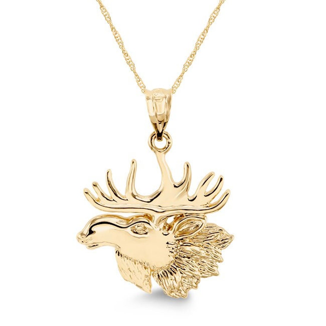14k Solid Gold Moose Pendant on 18" Solid Gold Chain. - Etsy