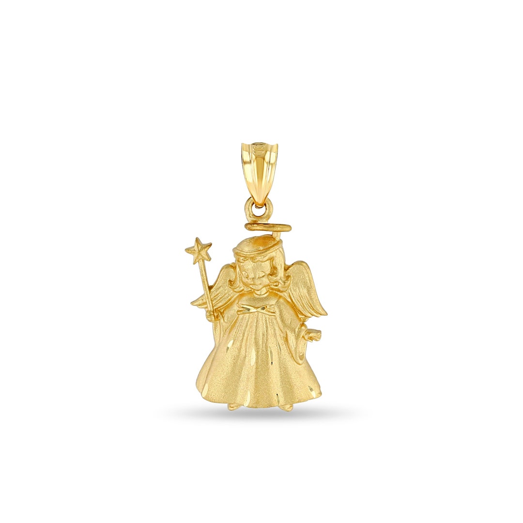 14k Solid Gold Angel Pendant. Angel Jewelry. - Etsy