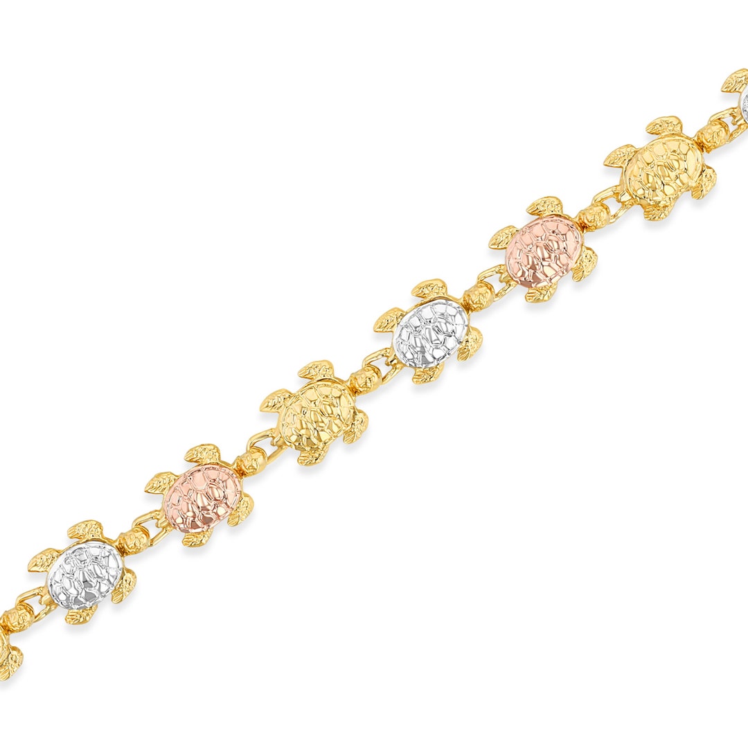 14k Tricolor Solid Gold Turtle Bracelet. Sea Life Jewelry. - Etsy