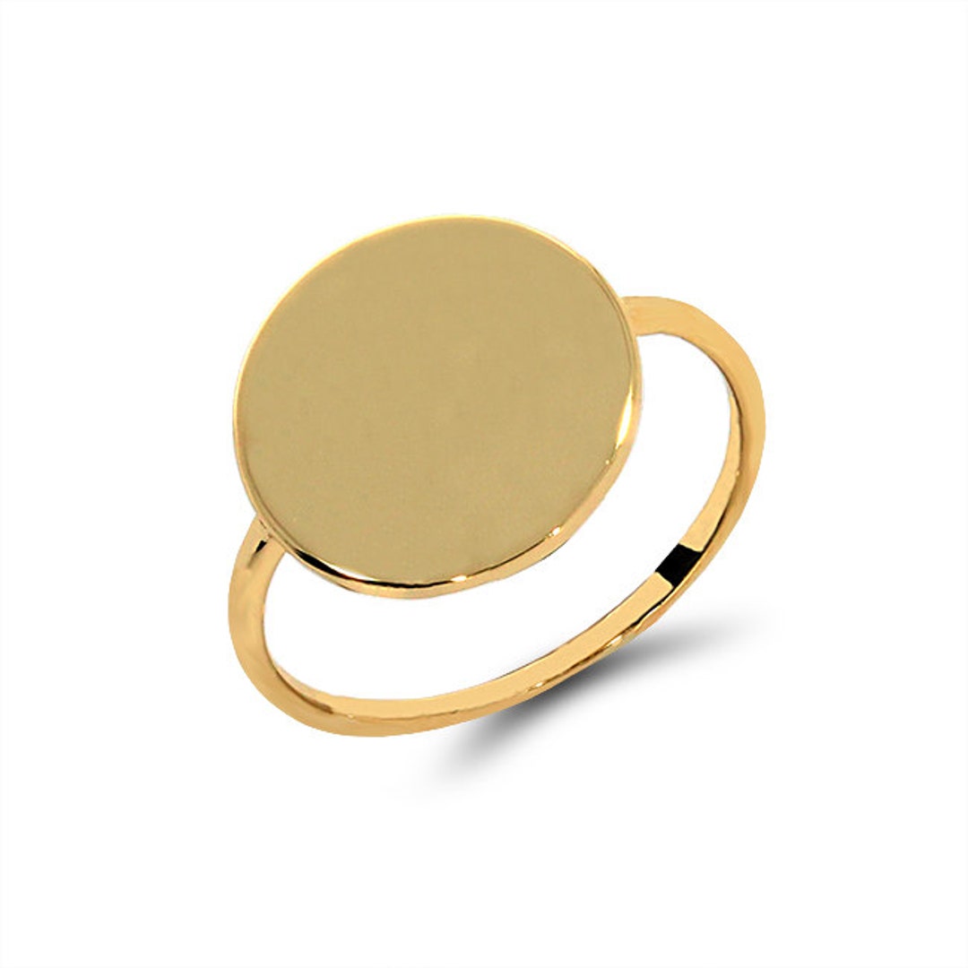 14k Solid Gold Round Disc Ring. Knuckle Ring. Engravable Ring. Trendy ...
