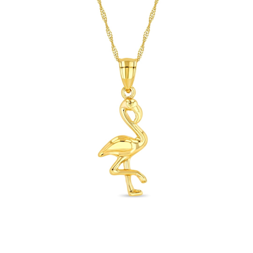 14k Tiny Flamingo Pendant on 18" Solid Gold Chain. - Etsy