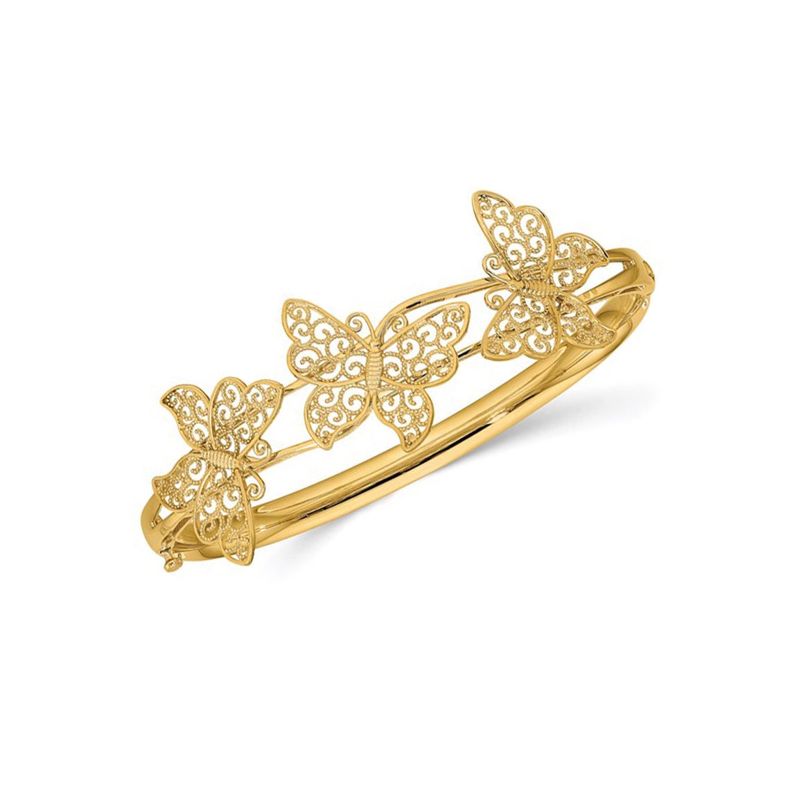 14k Yellow Gold Filigree Butterfly Bangle - 7" Wrist - Etsy
