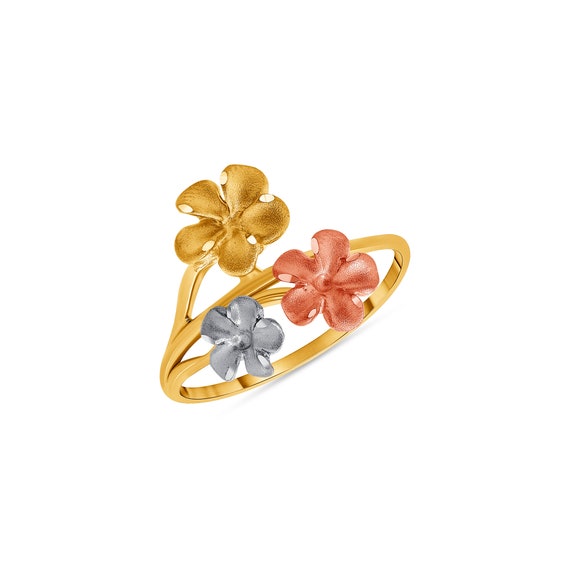 14k Solid Gold Tricolor Plumeria Flower Ring. - Etsy