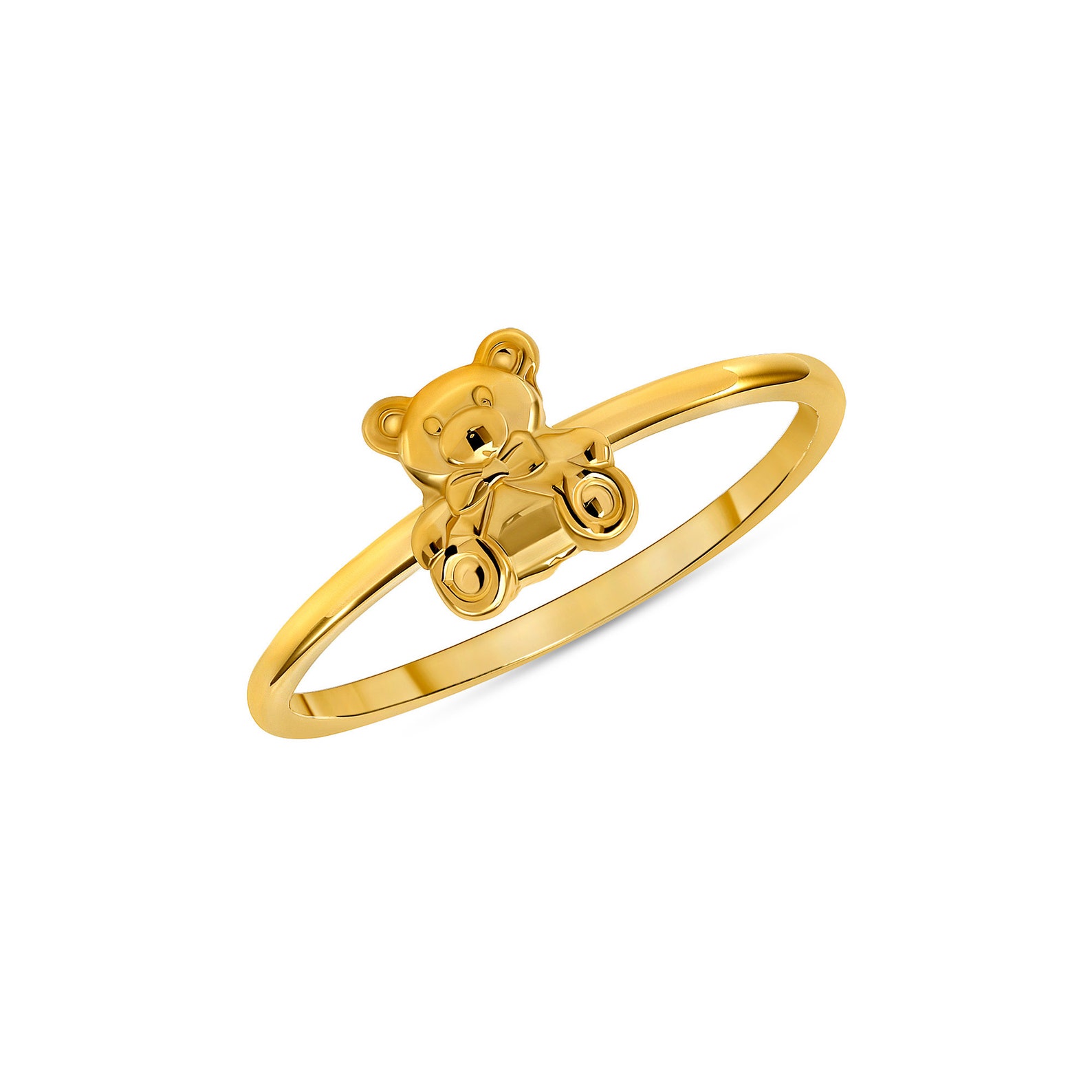 14k Solid Gold Teddy Bear Ring. Baby Teddy Bear Ring Pinkie | Etsy