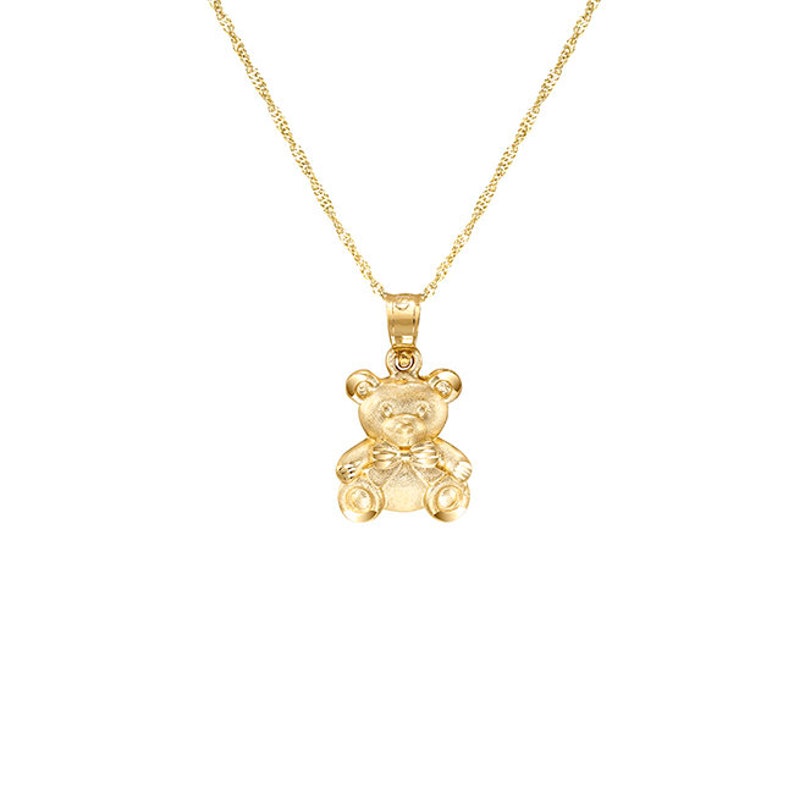 14k solid gold teddy bear pendant on solid gold 18 chain | Etsy