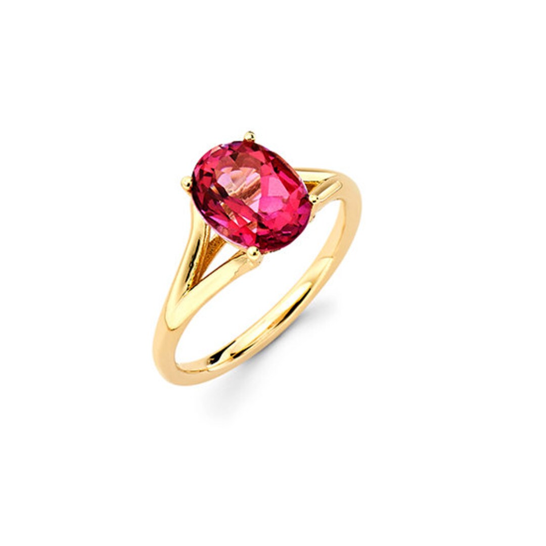 14K Yellow Gold Pink Topaz Ring, Yellow Gold Ring, Promise Ring, Fancy ...