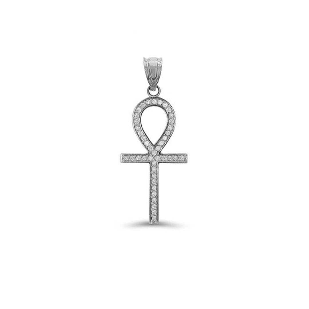 14k Solid White Gold Diamond Ankh Pendant. Ankh Cross, Diamond Ankh ...