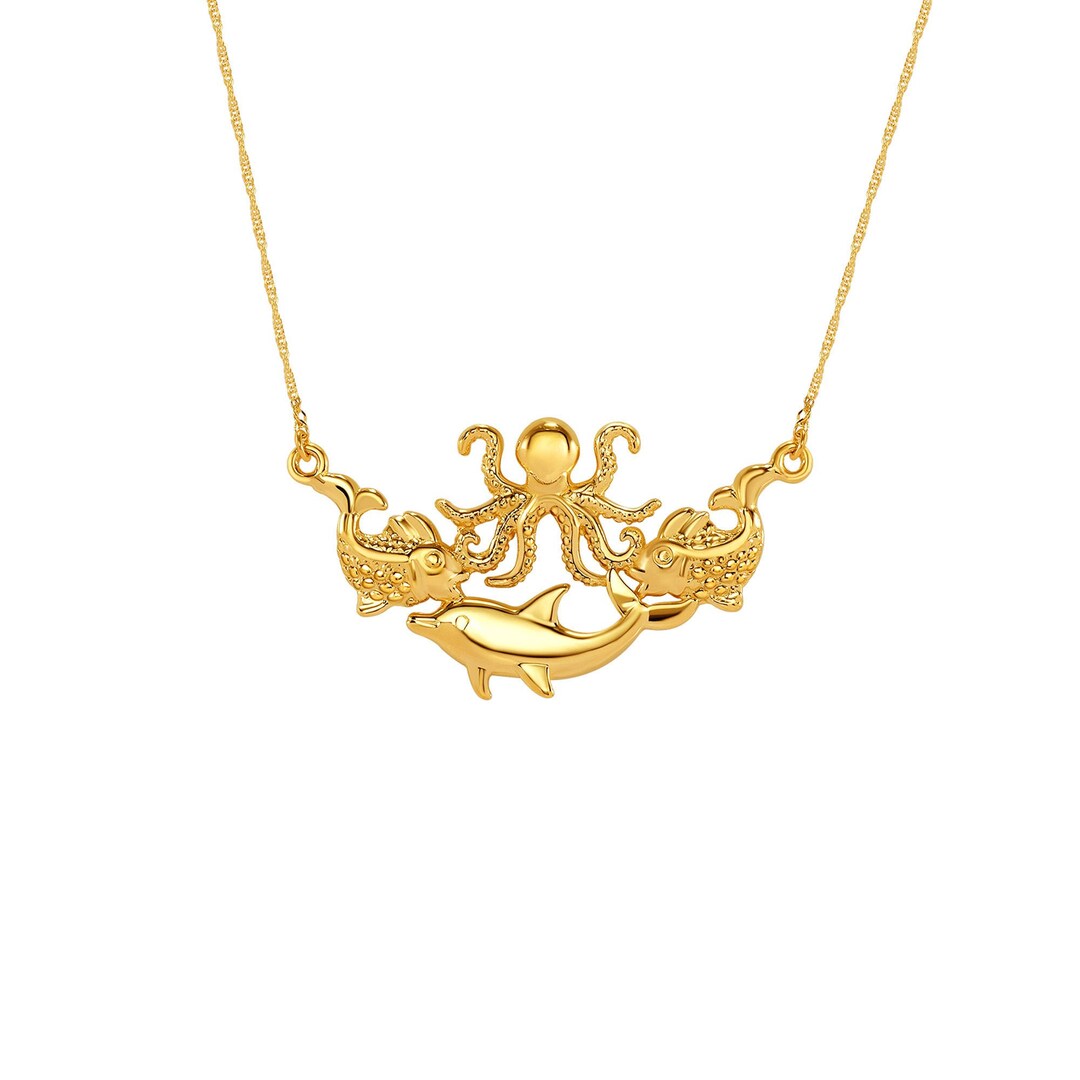 14k Solid Gold Sea Life Necklace. - Etsy