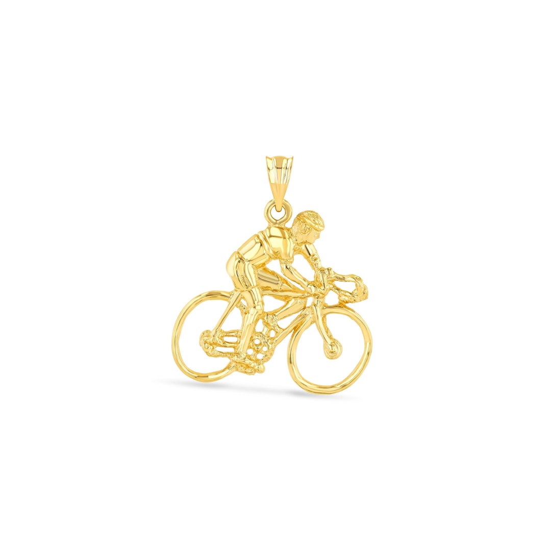 14k Solid Gold 2 Dimensional Cycler Pendant. Bicycle Rider Pendant. - Etsy