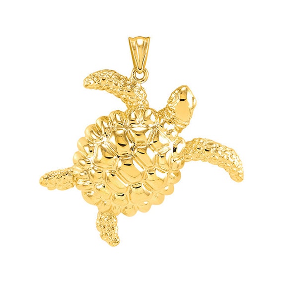 14k Solid Gold Large Turtle Pendant. Sea Life Jewelry. - Etsy