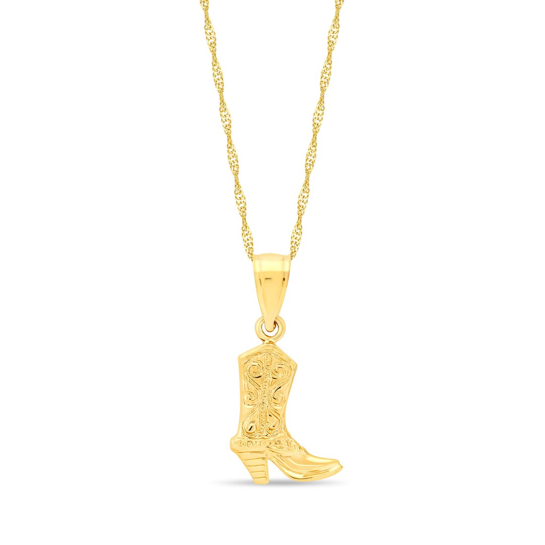 14k Solid Gold Cowboy Boot Pendant Necklace - 18" Chain - Etsy