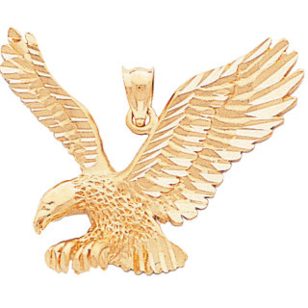14K Yellow Gold Eagle Pendant, Eagle Pendant, Eagle Jewelry, Bird ...